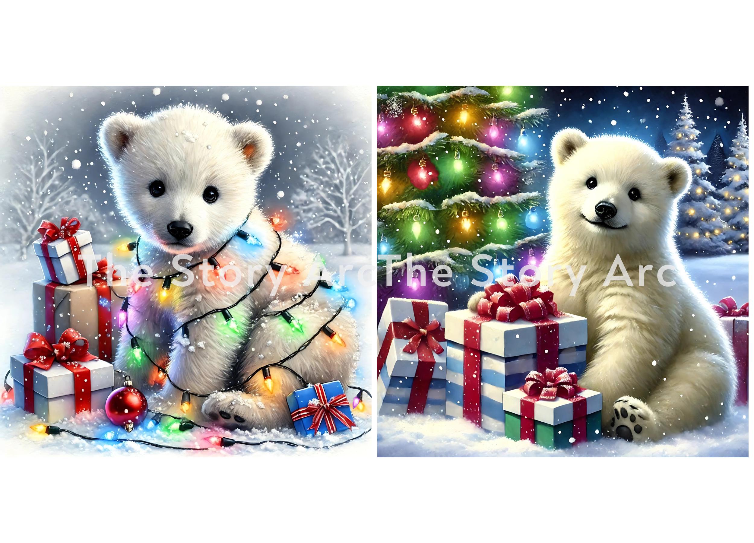 Polar Bear Christmas Clipart, Winter Polar Bear Insanta Hat, Digital ...