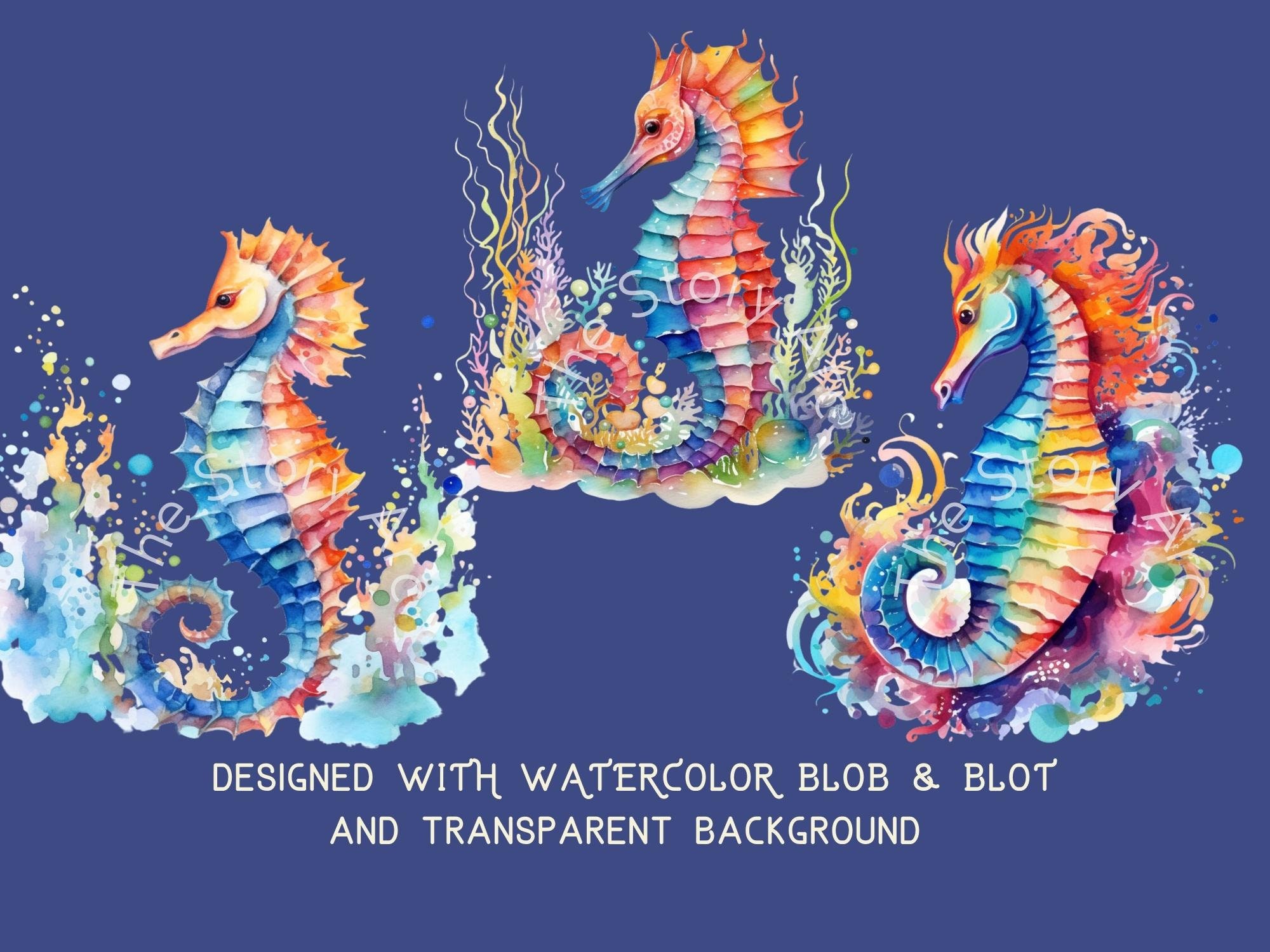 Seahorse Watercolor Clipart, 25 Colorful Seahorse PNG, Under the Sea ...