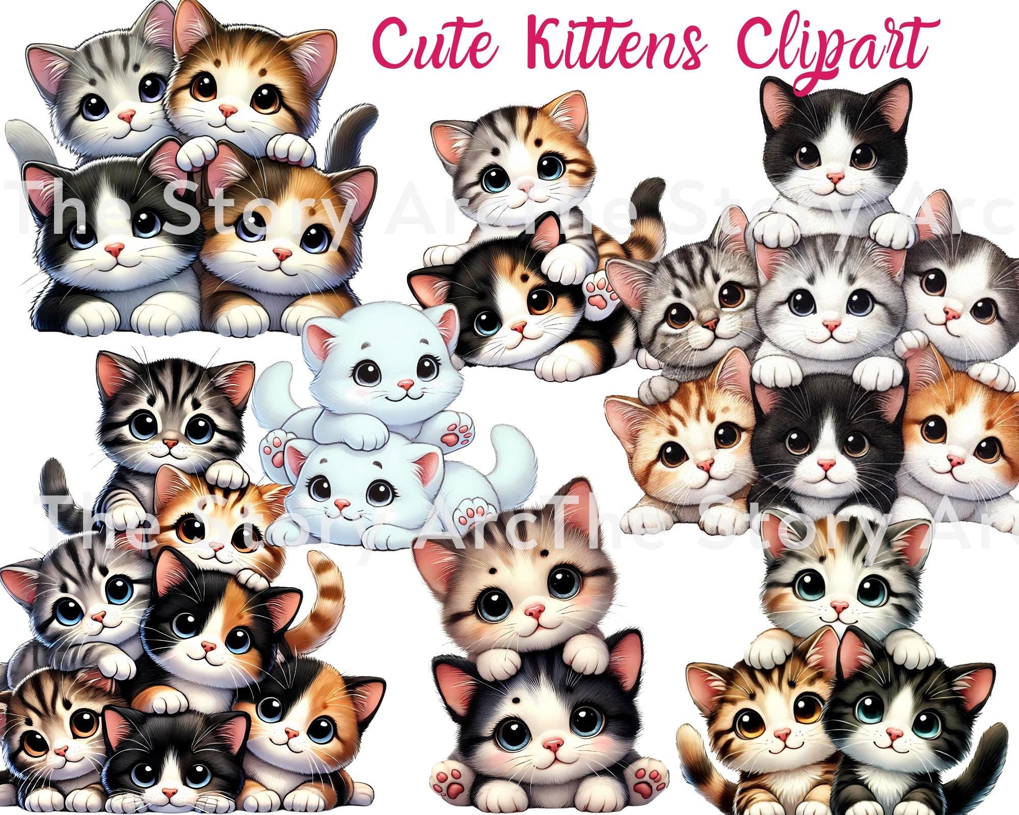 Cute Kittens Clipart, 15 Watercolor Kitten PNG, Playful Cats, Instant ...