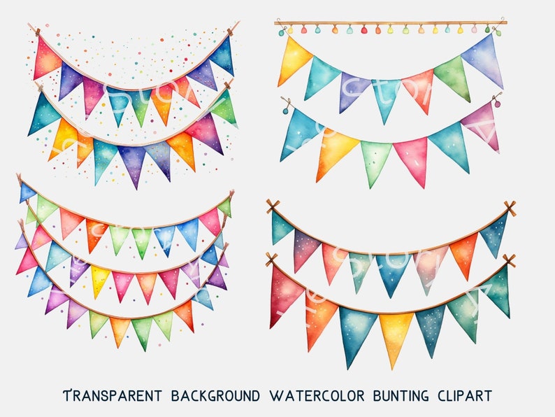 Bunting Clipart, 23 Bunting Flags Watercolor Clipart, Bunting Banner ...