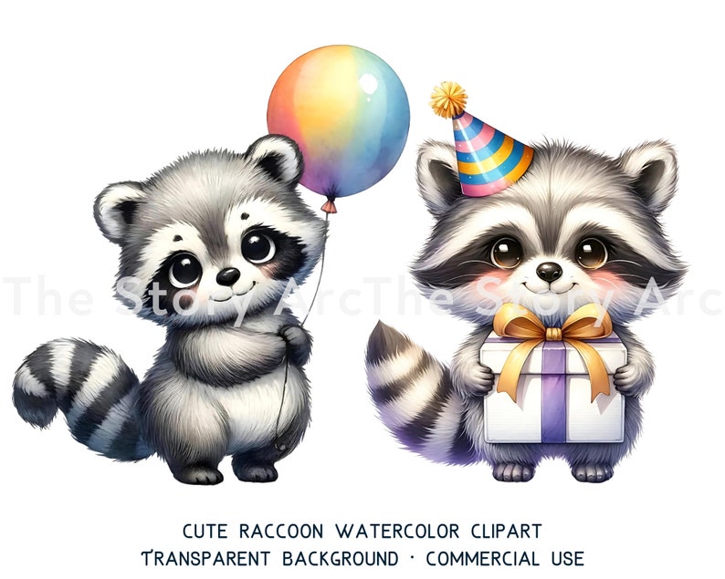 Cute Raccoon Clipart, Party Raccoon PNG, Baby Raccoon, Digital Download ...