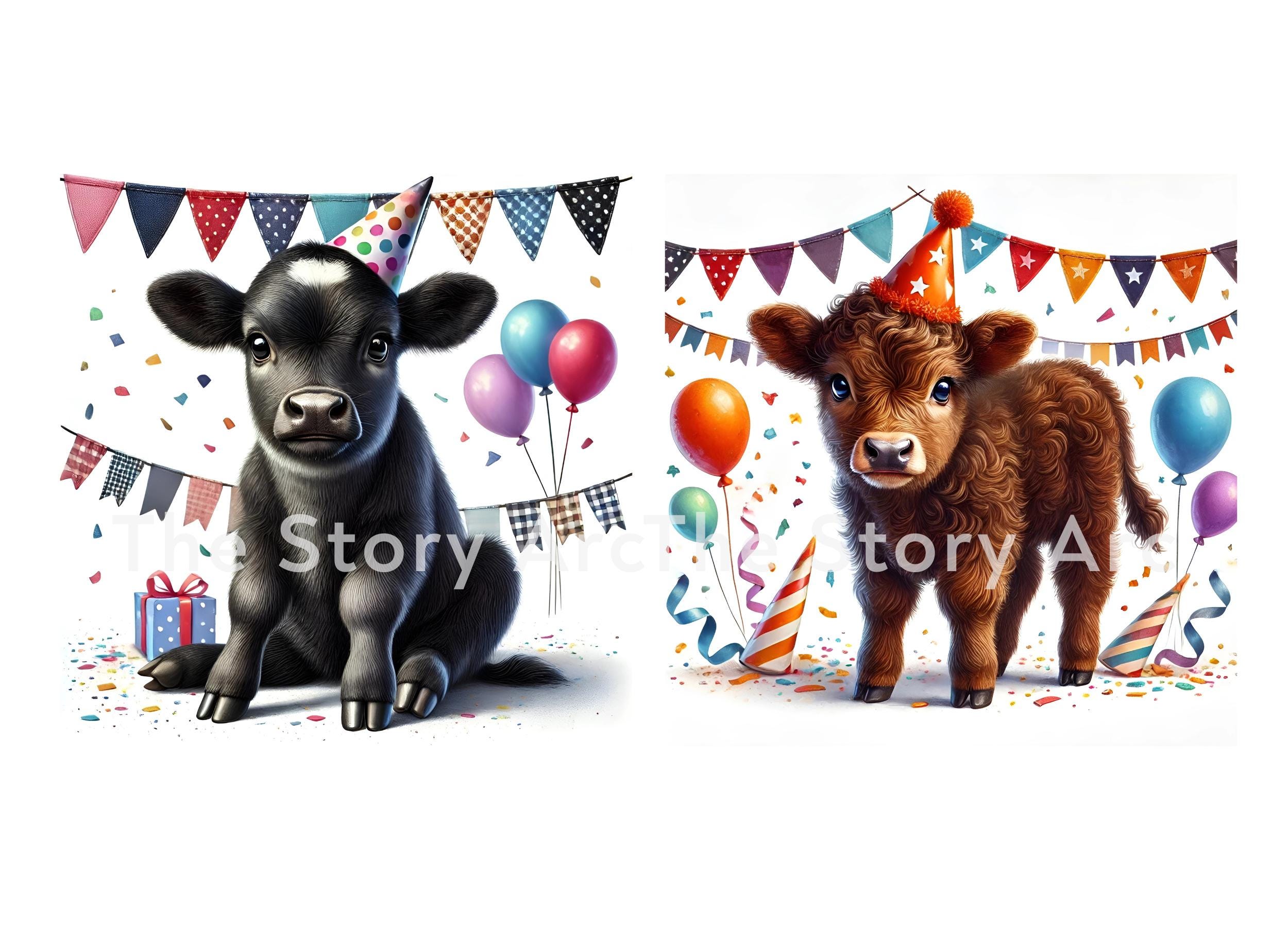 Mini Cow Clipart, 20 High Quality JPG Mini Cows With Balloons Birthday ...