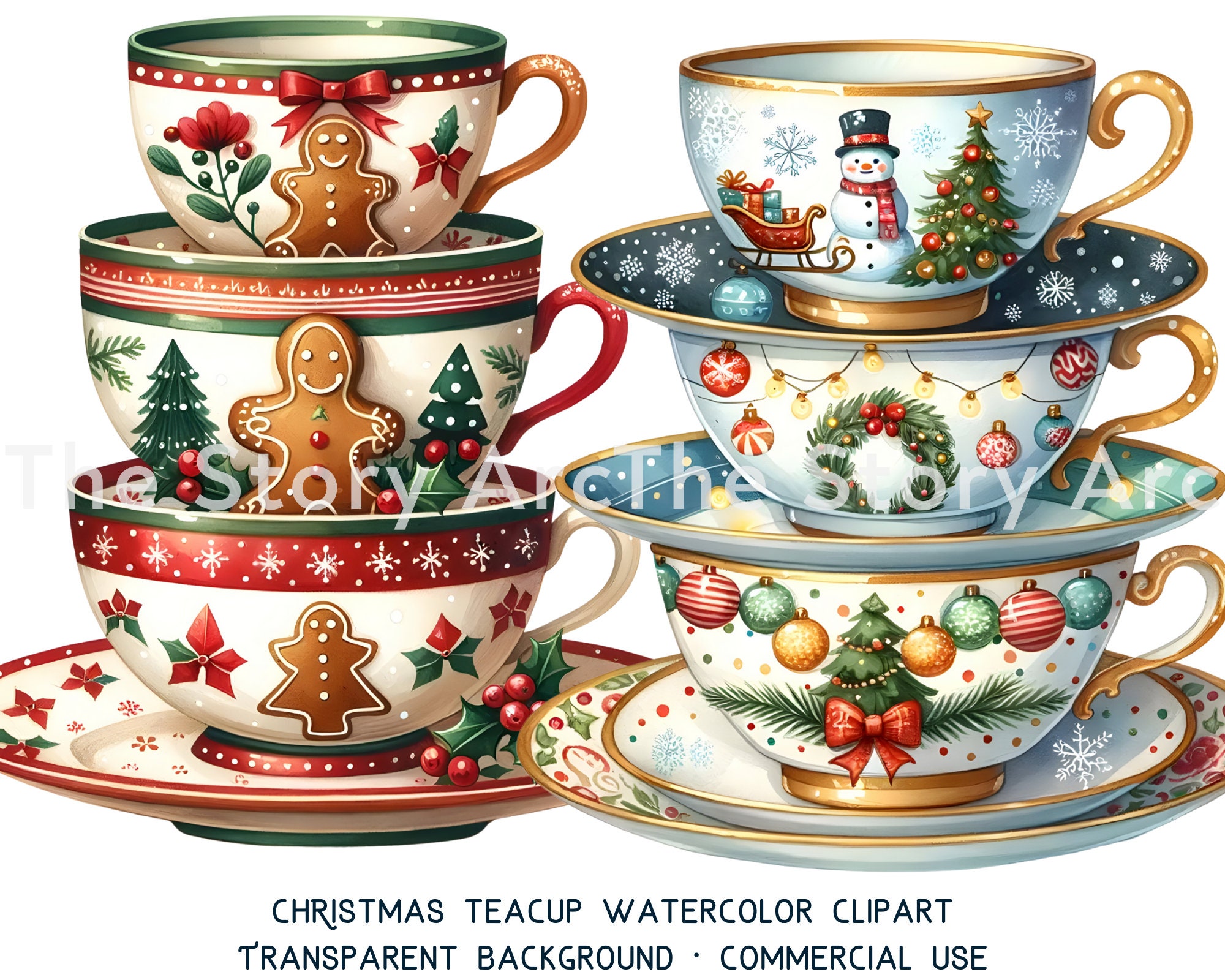 Christmas Teacup Stack Clipart, 16 High Quality Teacup PNG, Instant ...