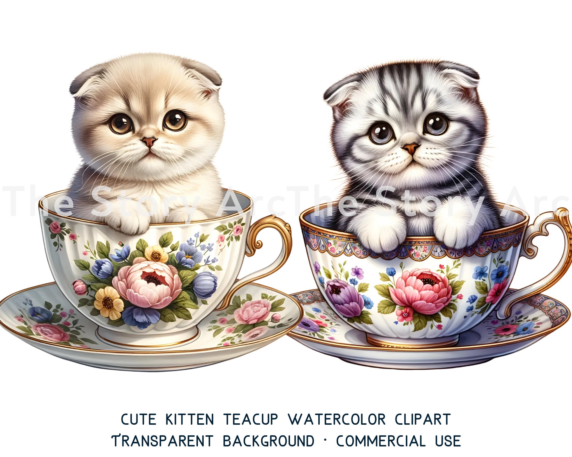Kitten in Teacup Clipart, 20 Kitten Clipart, Cute Cat Digital Download ...