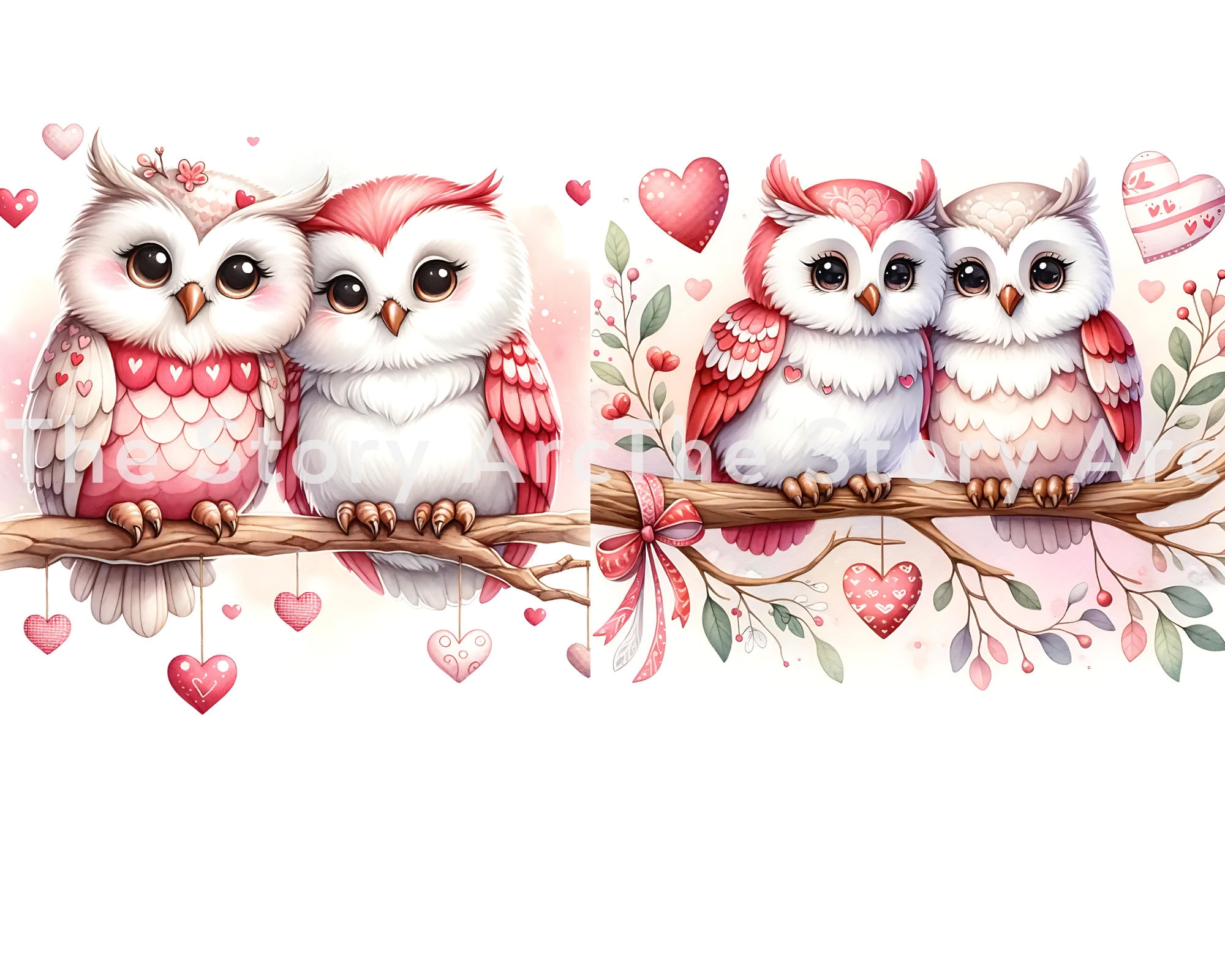 Valentine Owl Clipart, Sweet Couple Owls, Watercolor JPEG (digital ...