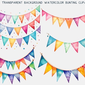 Bunting Clipart, 23 Bunting Flags Watercolor Clipart, Bunting Banner ...