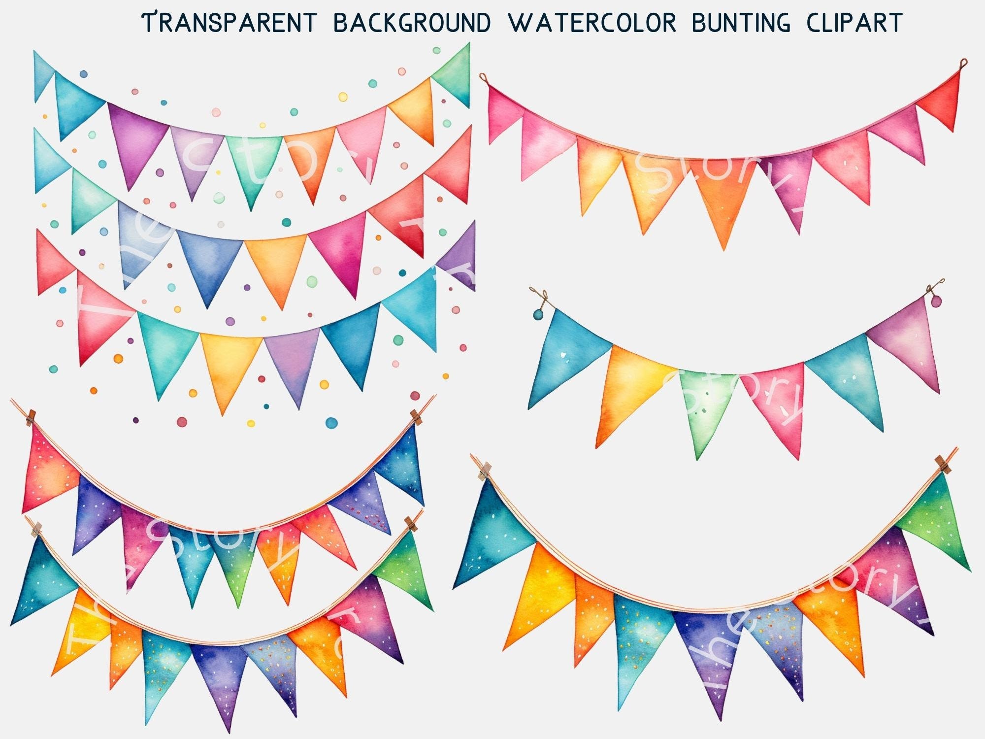 Bunting Clipart, 23 Bunting Flags Watercolor Clipart, Bunting Banner ...