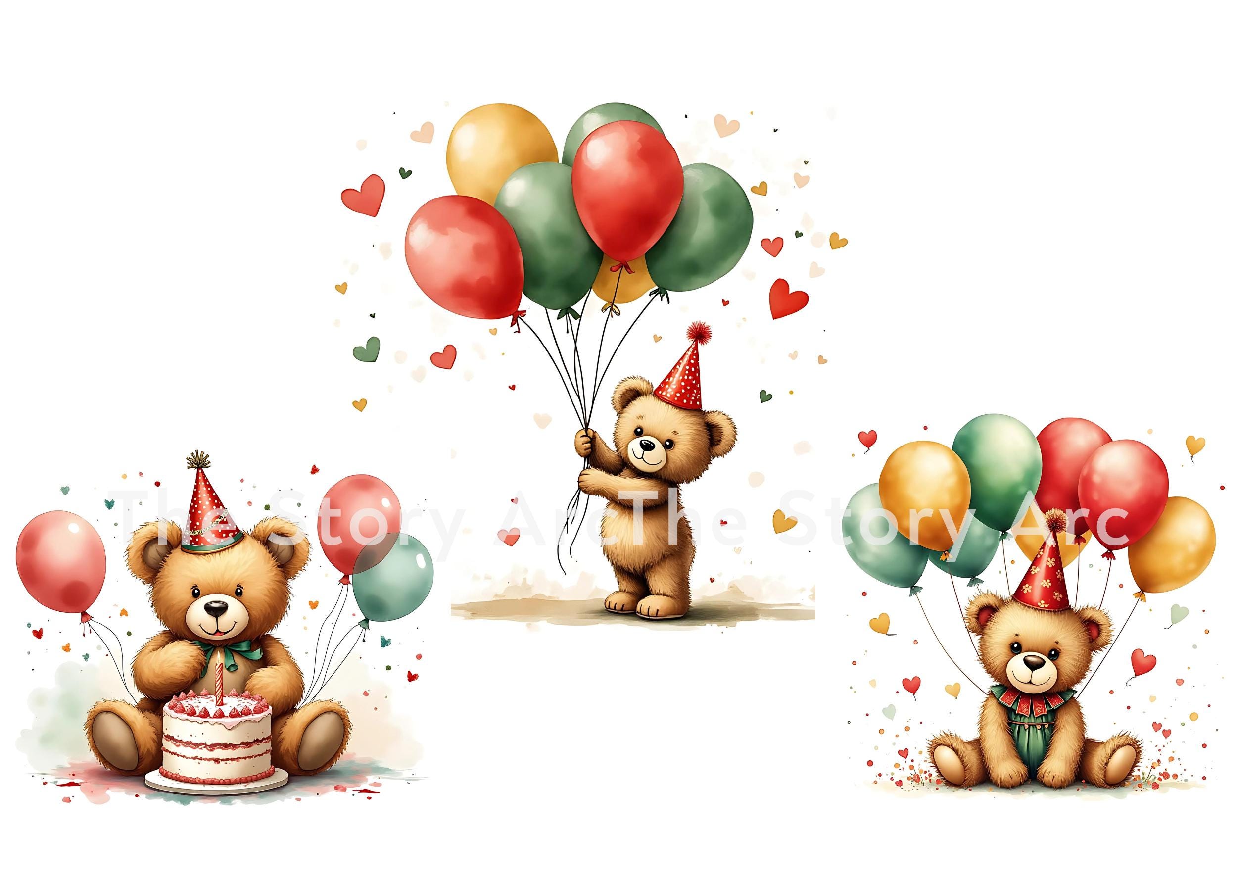 Teddy Bear Party Clipart, 20 Cute Bear With Cake Balloons Gifts, Bear ...