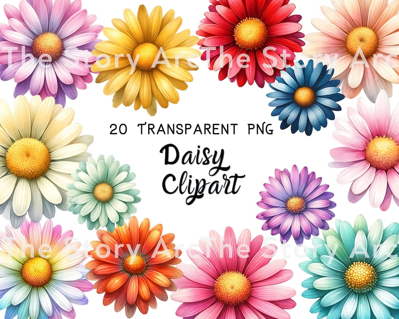 Daisy Watercolor Clipart, 20 Daisy PNG, Pastel Daisy, Digital Download ...