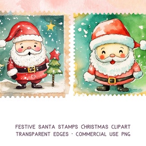 Santa Claus Christmas Stamp Clipart for Card Making, 18 Santa Christmas ...