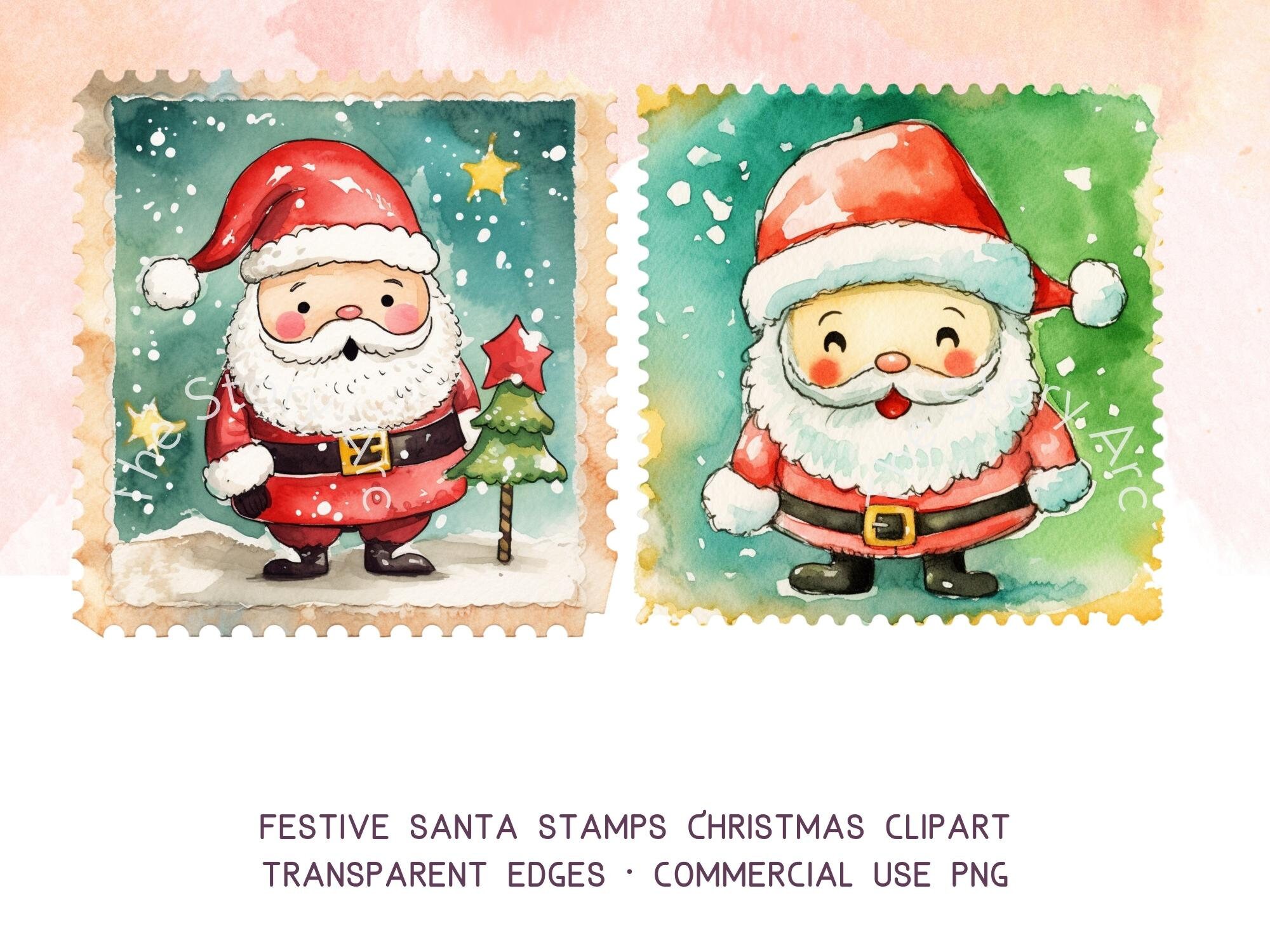 Santa Claus Christmas Stamp Clipart for Card Making, 18 Santa Christmas ...