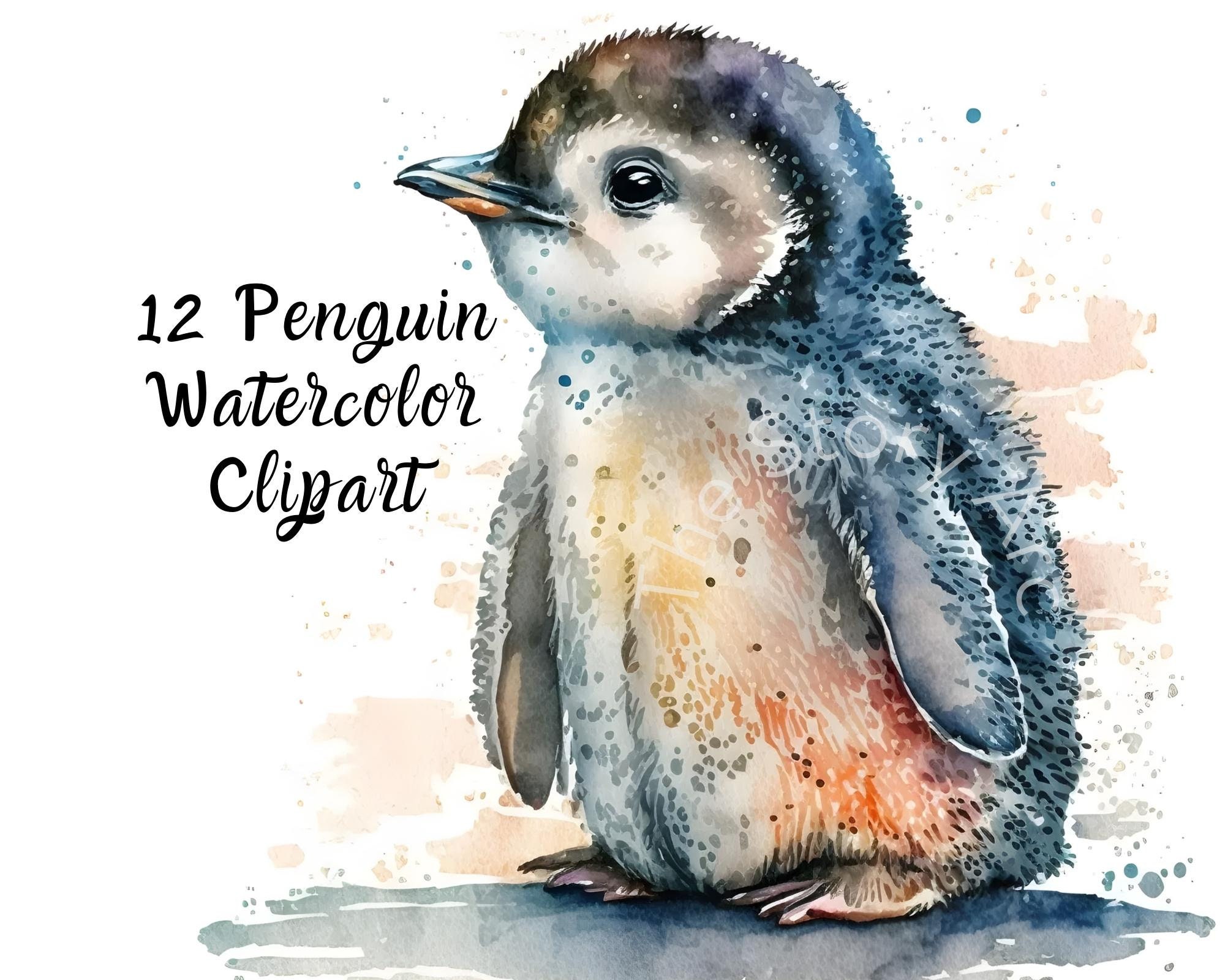 Penguin Watercolor Clipart, 12 High Quality JPG, Baby Penguin Clipart ...