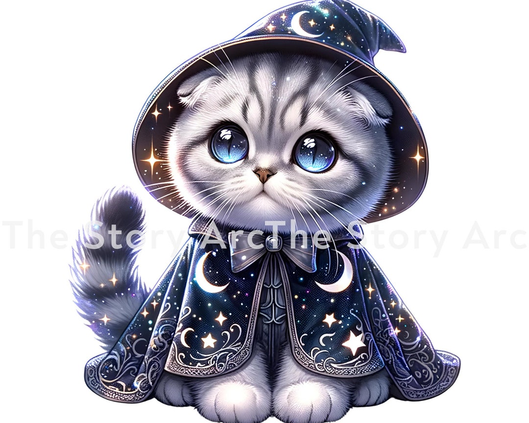 Cat Wizard Clipart, Halloween Cat, Kitten Watercolor, High Quality JPG ...