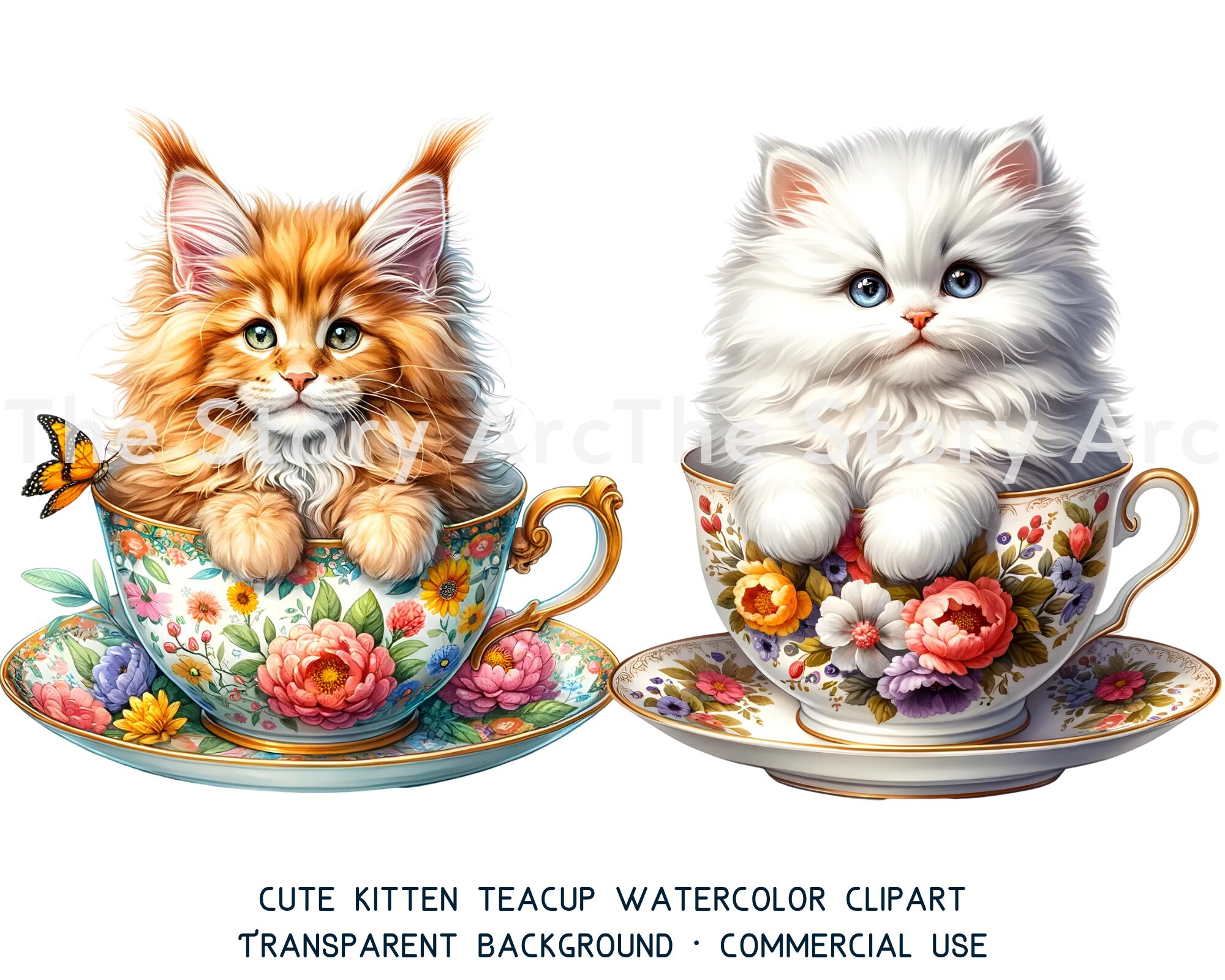 Kitten in Teacup Clipart, 20 Kitten Clipart, Cute Cat Digital Download ...