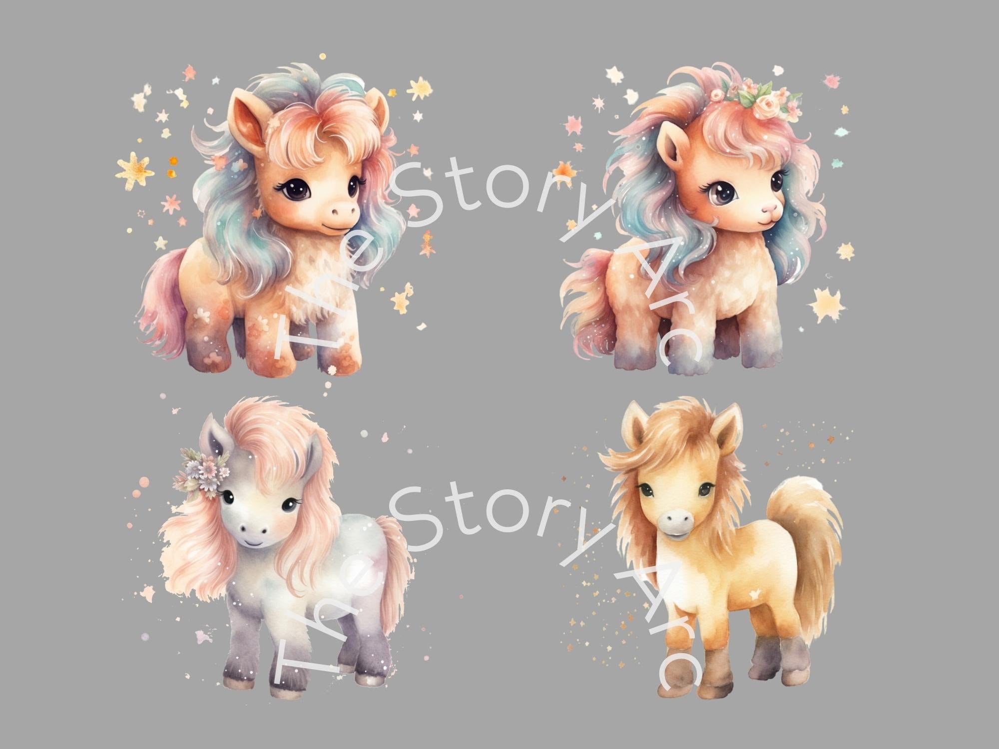 Cute Pony PNG 16 Watercolor Clipart Baby Horse PNG Cute - Etsy