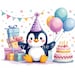 Penguin Birthday Party Clipart, 20 Penguin With Birthday Cake Balloons ...