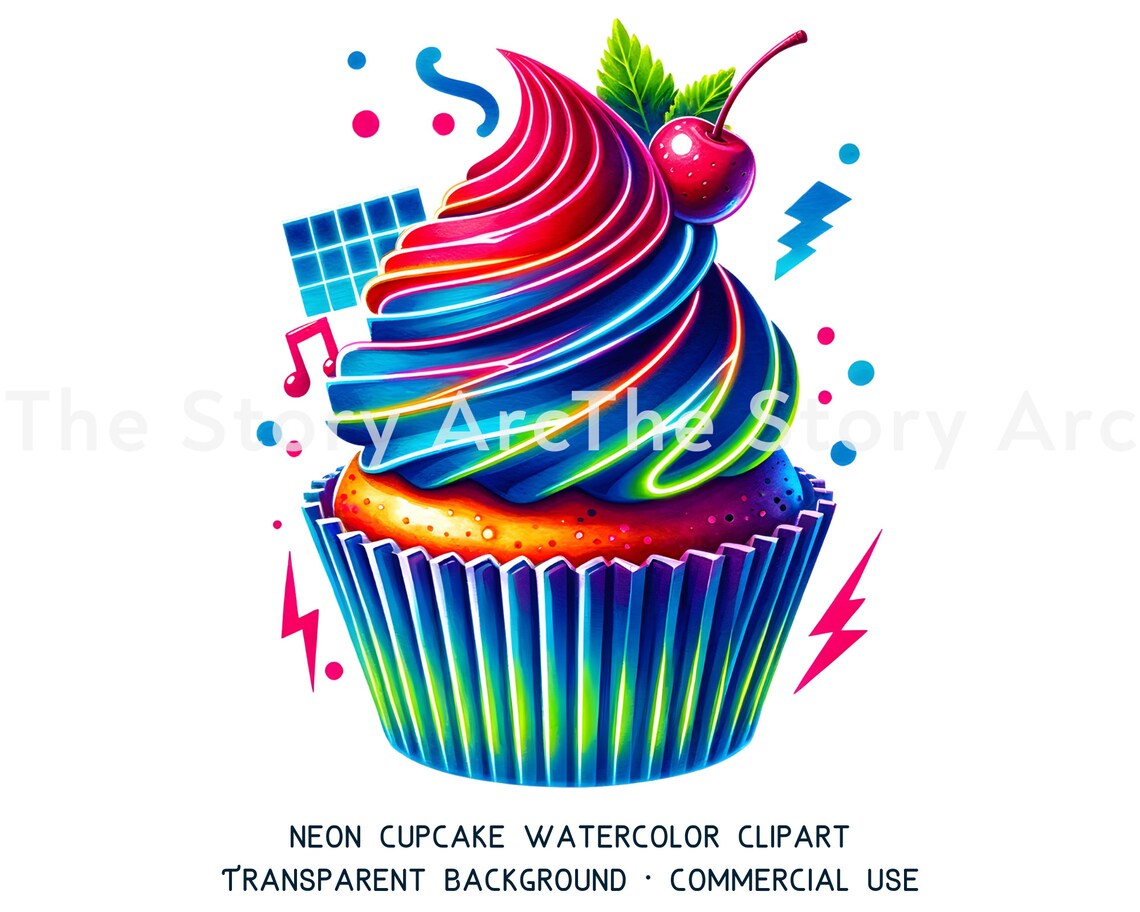 12 Neon Cupcake Clipart, Party Cupcake PNG, Colorful Cupcake Printable ...