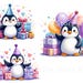 Penguin Birthday Party Clipart, 20 Penguin With Birthday Cake Balloons ...