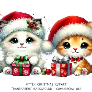 Kitten Christmas Clipart, 20 Cute Kitten PNG, Cat Christmas Gift ...