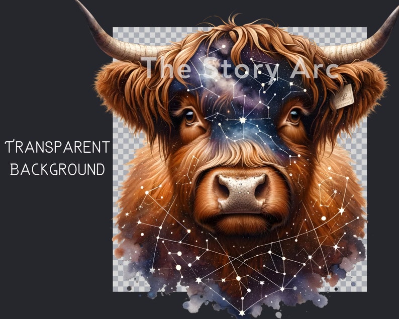 Cosmic Cow Clipart, Highland Cow PNG, Celestial Night Sky Stars ...