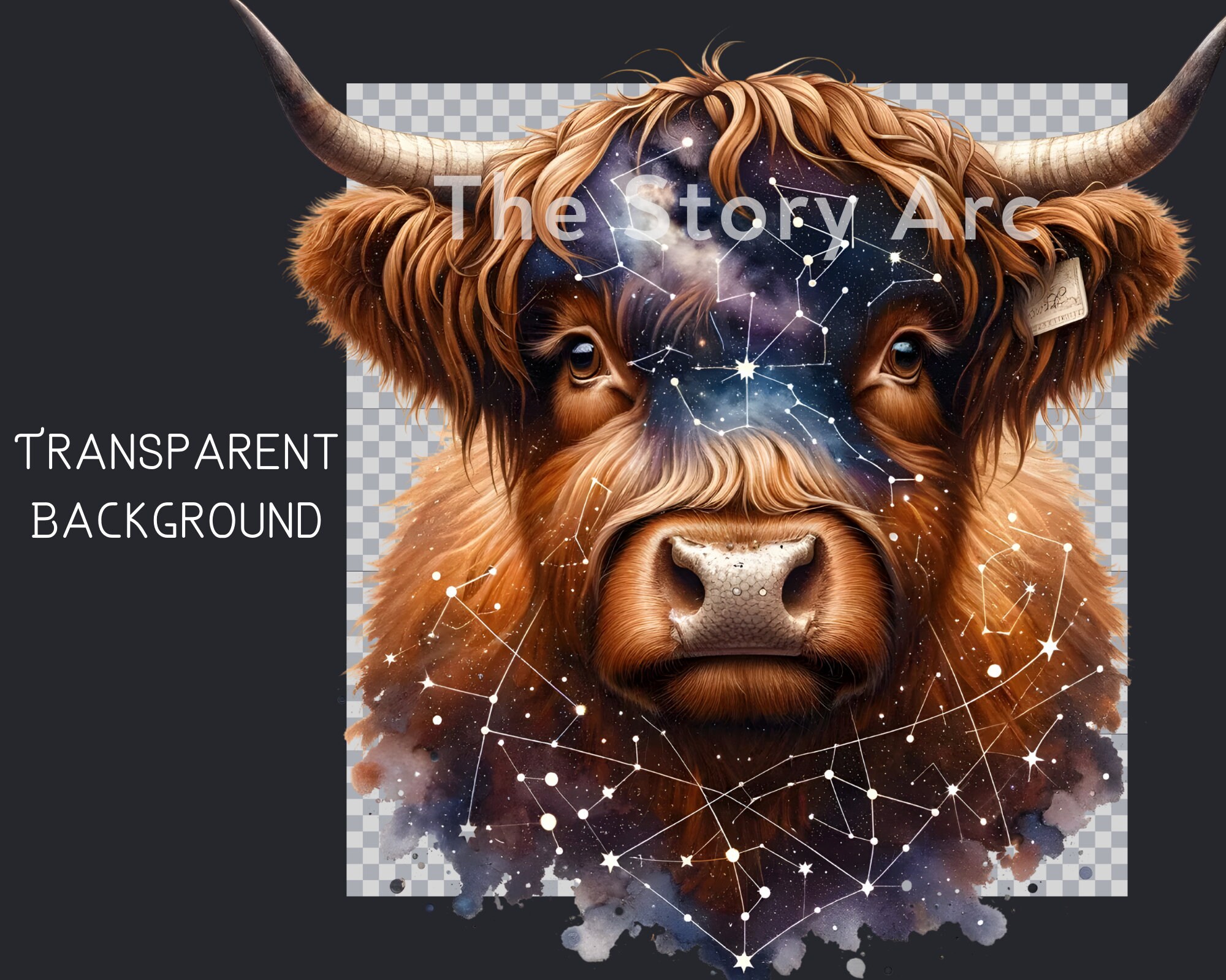 Cosmic Cow Clipart, Highland Cow PNG, Celestial Night Sky Stars ...