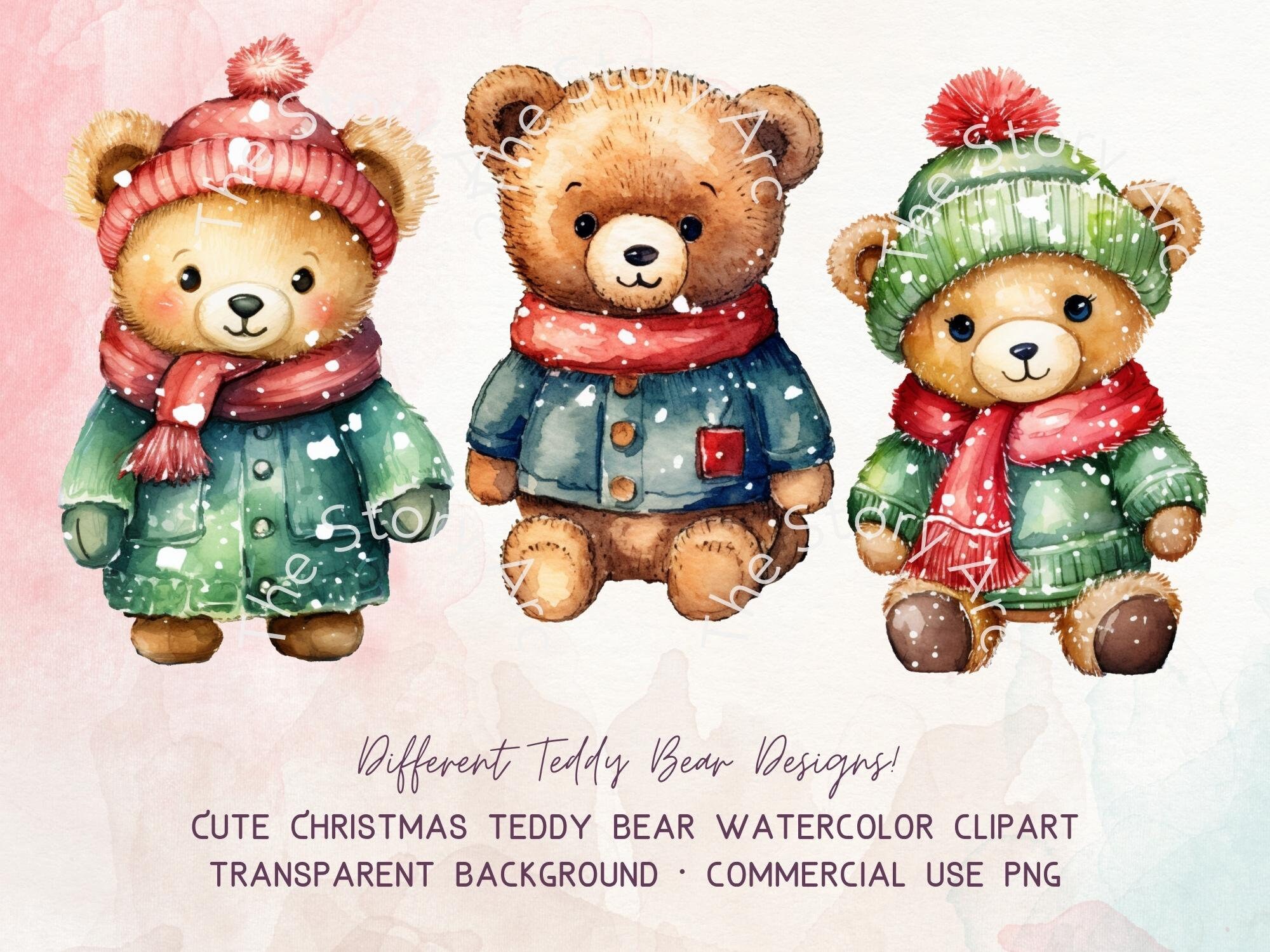 Christmas Teddy Bear PNG, 25 Cute Teddy Bear Clipart, Watercolor Teddy ...