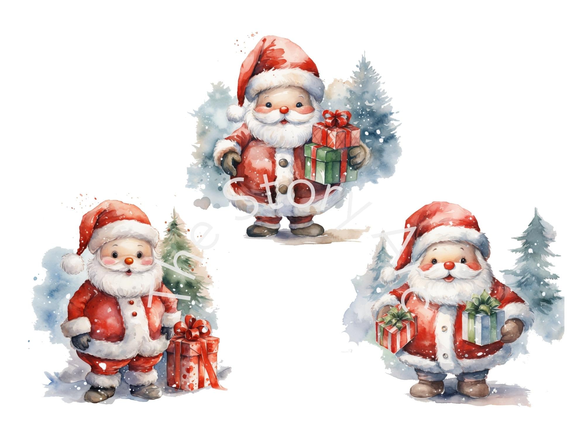 Santa Claus Clipart 9 Watercolor Santa Clipart Santa Claus - Etsy