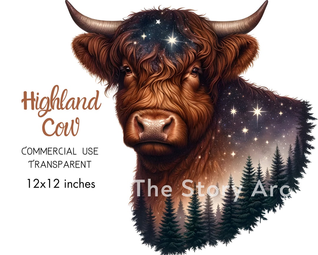 Cosmic Cow Clipart, Highland Cow PNG, Celestial Night Sky Stars ...