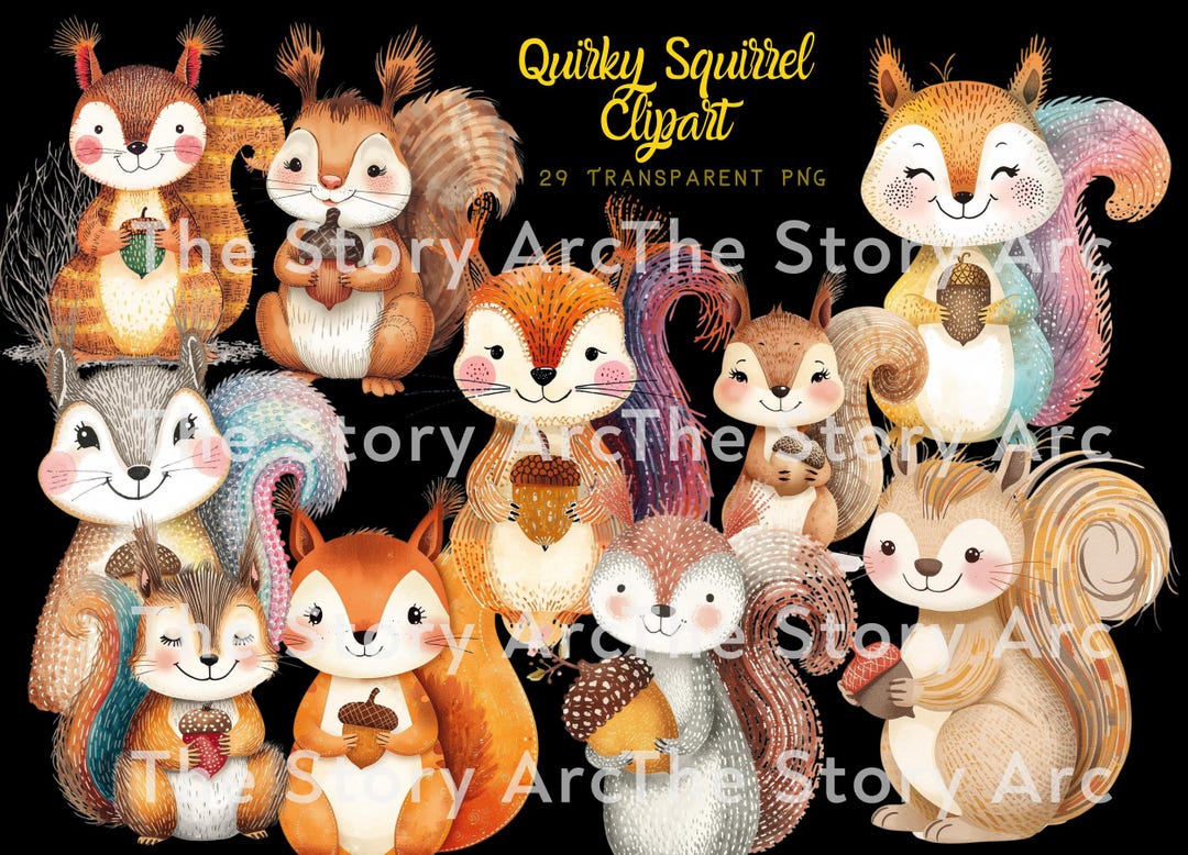 Quirky Squirrel Clipart: 29 Transparent Squirrel With Acorn, Funny ...