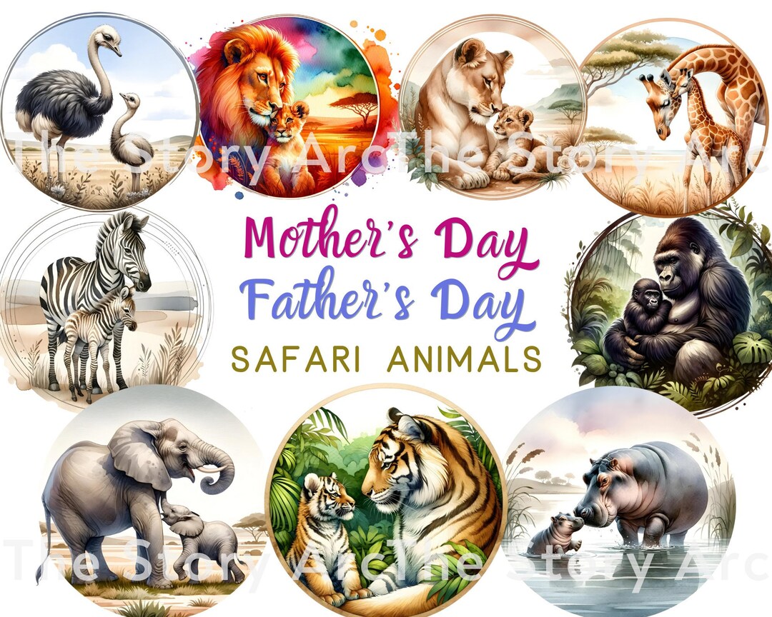 Mom and Baby Clipart, Dad and Baby, Safari Animals, Mother's Day Father ...
