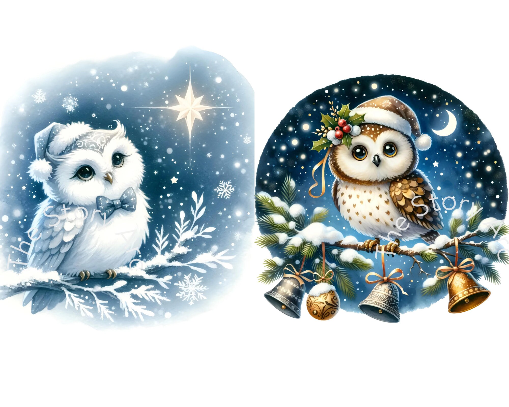Christmas Owl Clipart, 10 High Quality JPG, Digital Download for ...