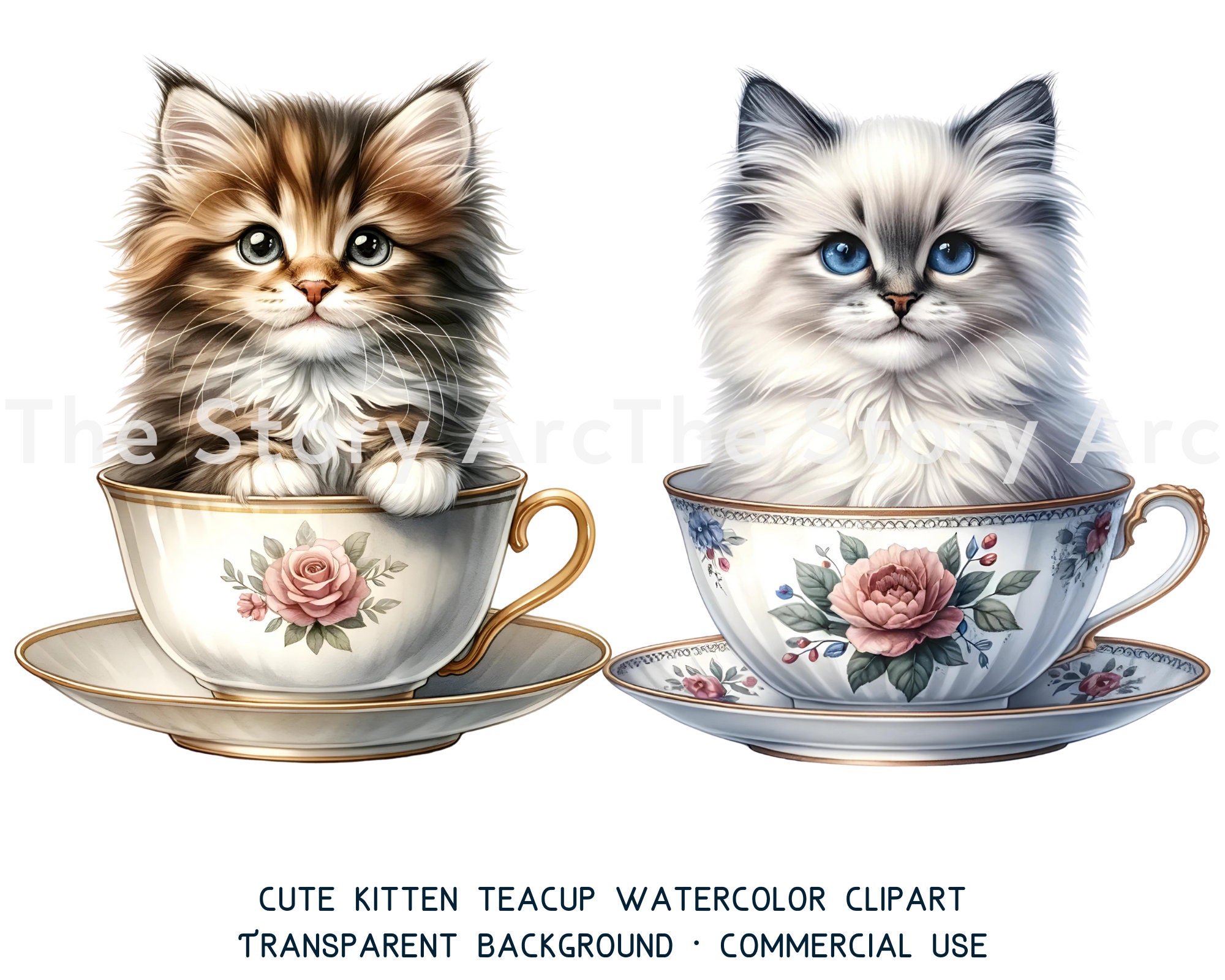 Kitten in Teacup Clipart, 20 Kitten Clipart, Cute Cat Digital Download ...