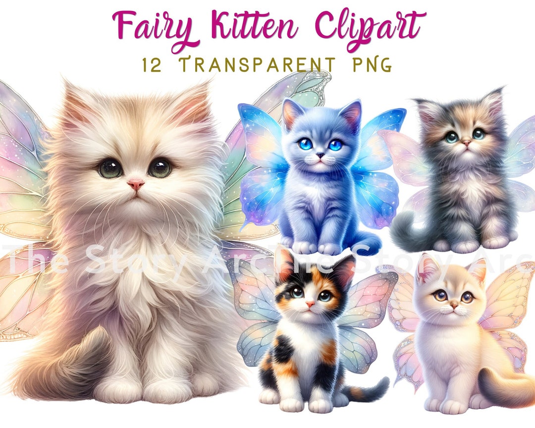 Kitten Fairy Clipart, 12 Cute Kitten PNG, Fairy Cat Clipart, Cat With ...