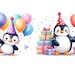 Penguin Birthday Party Clipart, 20 Penguin With Birthday Cake Balloons ...
