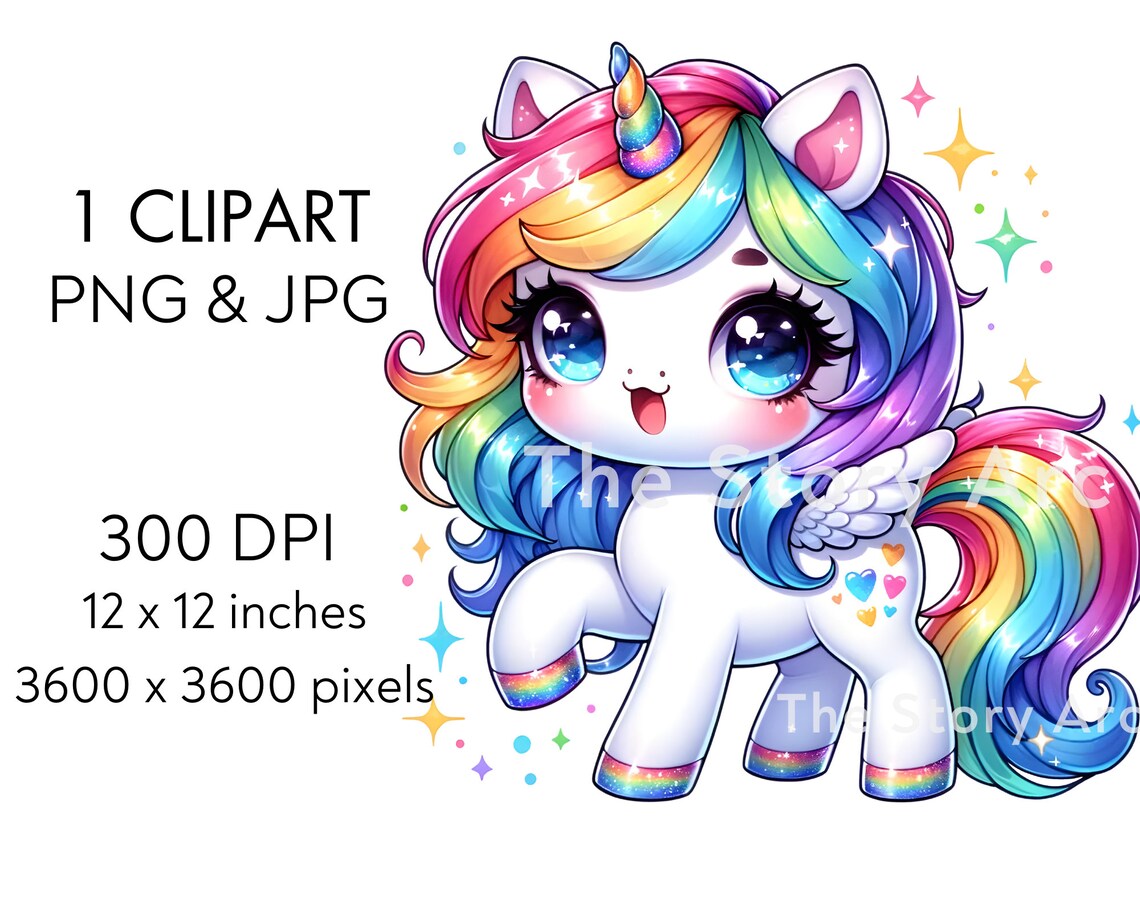 Watercolor Unicorn Clipart, Baby Unicorn, Rainbow Unicorn, Digital ...
