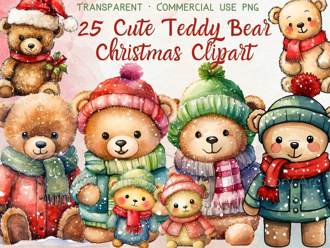 Christmas Teddy Bear PNG, 25 Cute Teddy Bear Clipart, Watercolor Teddy ...