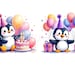 Penguin Birthday Party Clipart, 20 Penguin With Birthday Cake Balloons ...