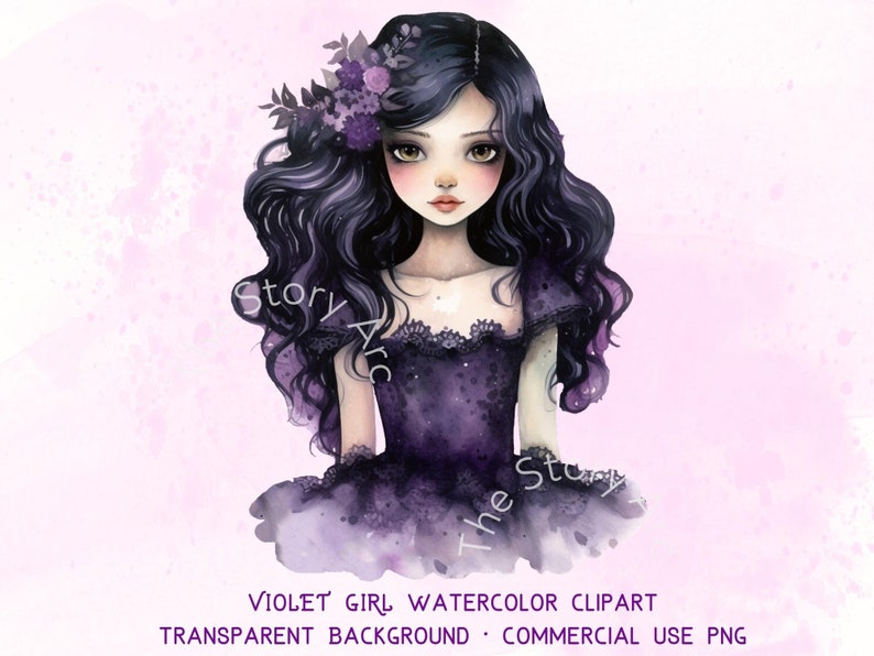 Girl in Violet Clipart, 11 Violet Girl PNG, Whimsical Girl Watercolor ...