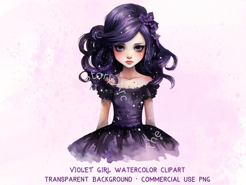 Girl in Violet Clipart, 11 Violet Girl PNG, Whimsical Girl Watercolor ...
