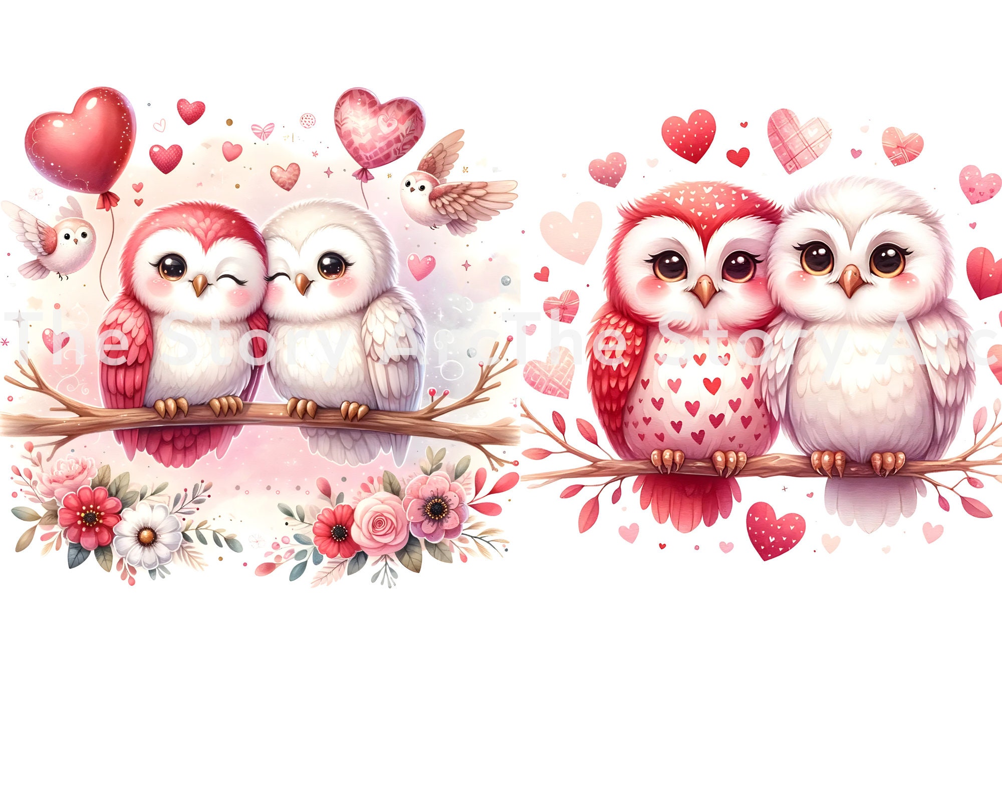 Valentine Owl Clipart, Sweet Couple Owls, Watercolor JPEG (digital ...