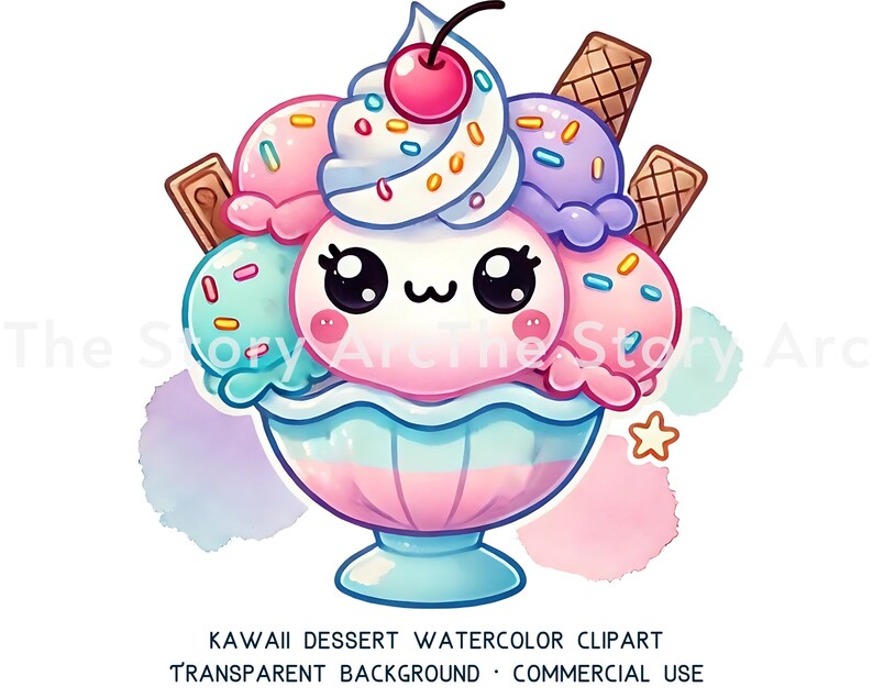 15 Kawaii Dessert Watercolor Clipart, Pastel Desserts, Digital Download ...