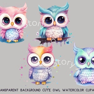 Cute Owl Clipart, 18 Watercolor Owl Clipart, Owl Big Eyes Clipart, Owl ...