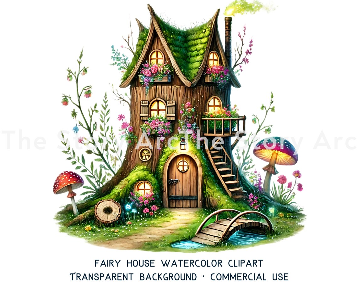 Whimsical Fairy House Clipart, 10 Magical Watercolor House, Enchanting ...