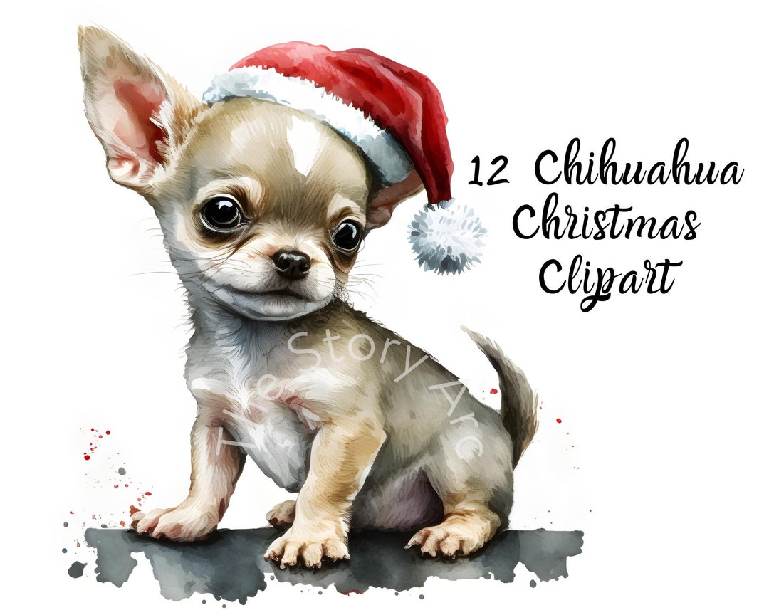 Chihuahua Christmas Clipart - 12 High Quality JPG, Santa Hat Puppy ...