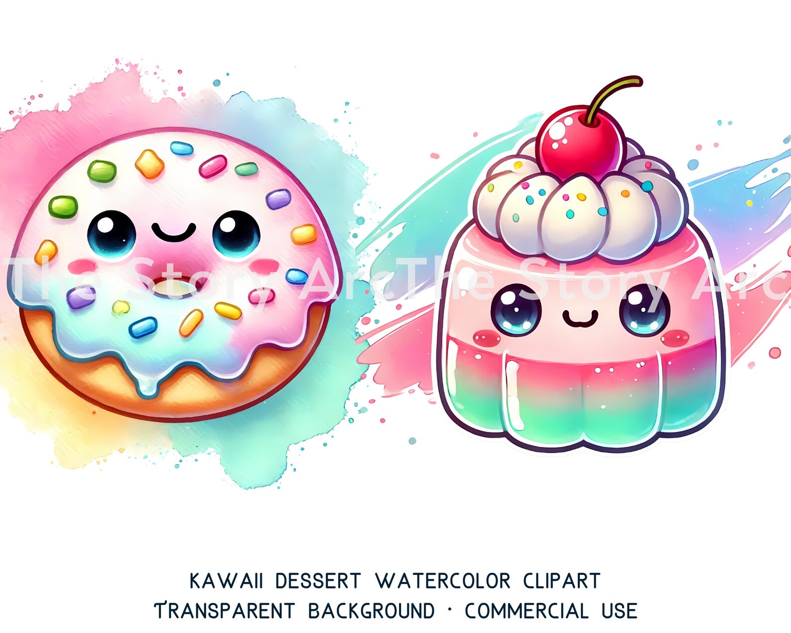 15 Kawaii Dessert Watercolor Clipart, Pastel Desserts, Digital Download ...