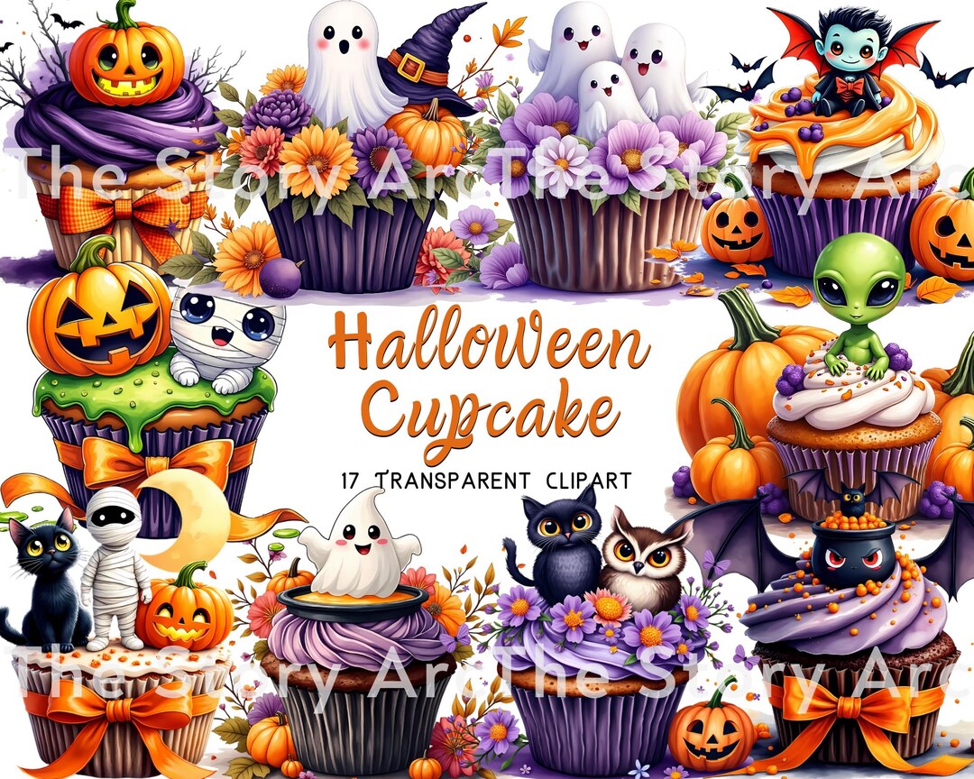 Halloween Cupcake Clipart, 17 Spooky Cupcake, Halloween Decor ...