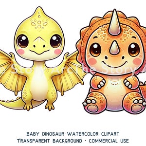 Kawaii Dinosaur Clipart, 12 Baby Dinosaur PNG, Little Dinos, Watercolor ...
