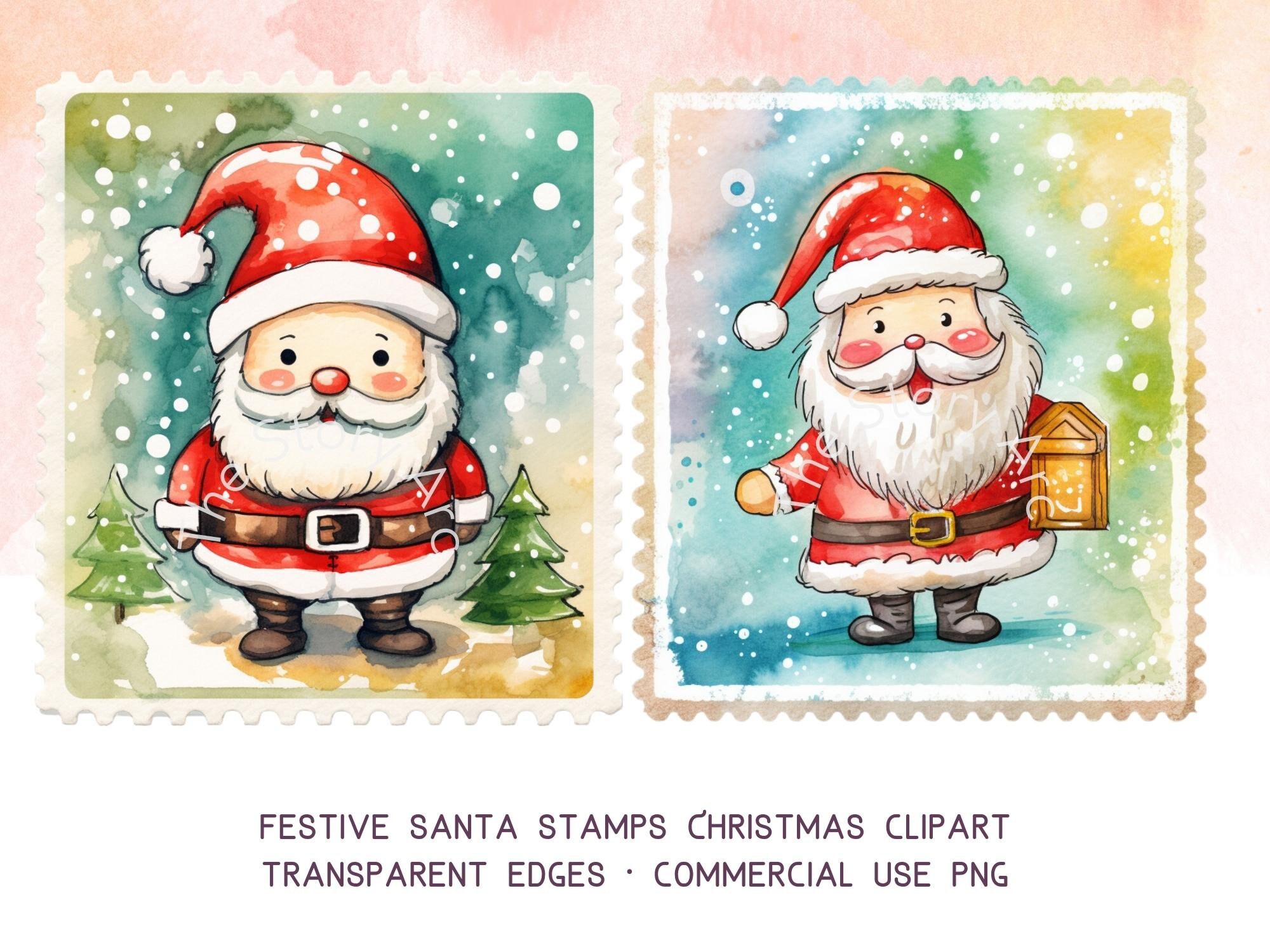 Santa Claus Christmas Stamp Clipart for Card Making, 18 Santa Christmas ...