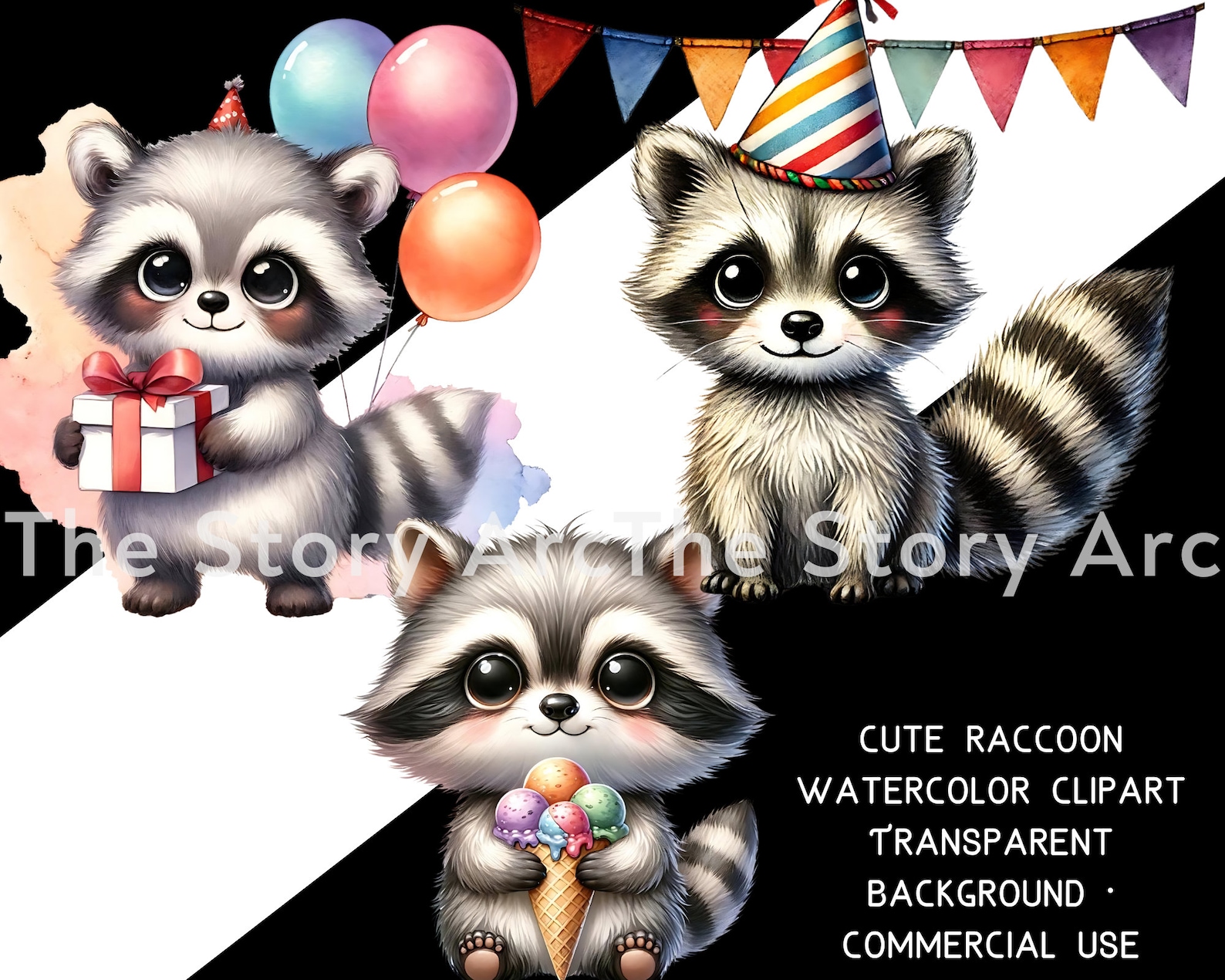 Cute Raccoon Clipart, Party Raccoon PNG, Baby Raccoon, Digital Download ...