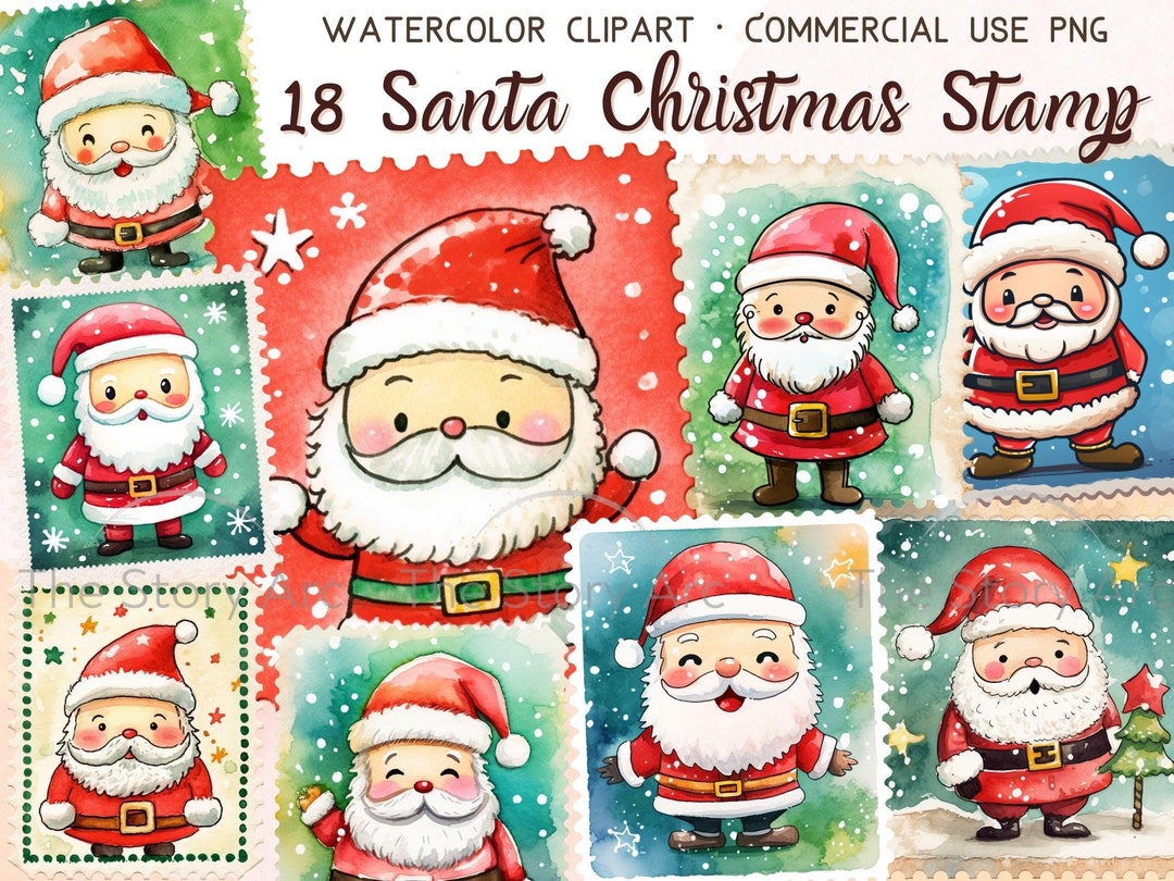 Santa Claus Christmas Stamp Clipart for Card Making, 18 Santa Christmas ...